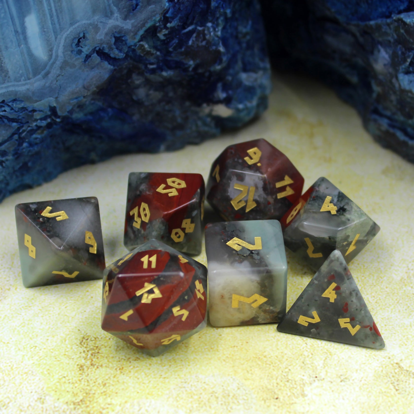 Bloodstone Dice Set with Display Box | Semiprecious Gemstone RPG Dice ...