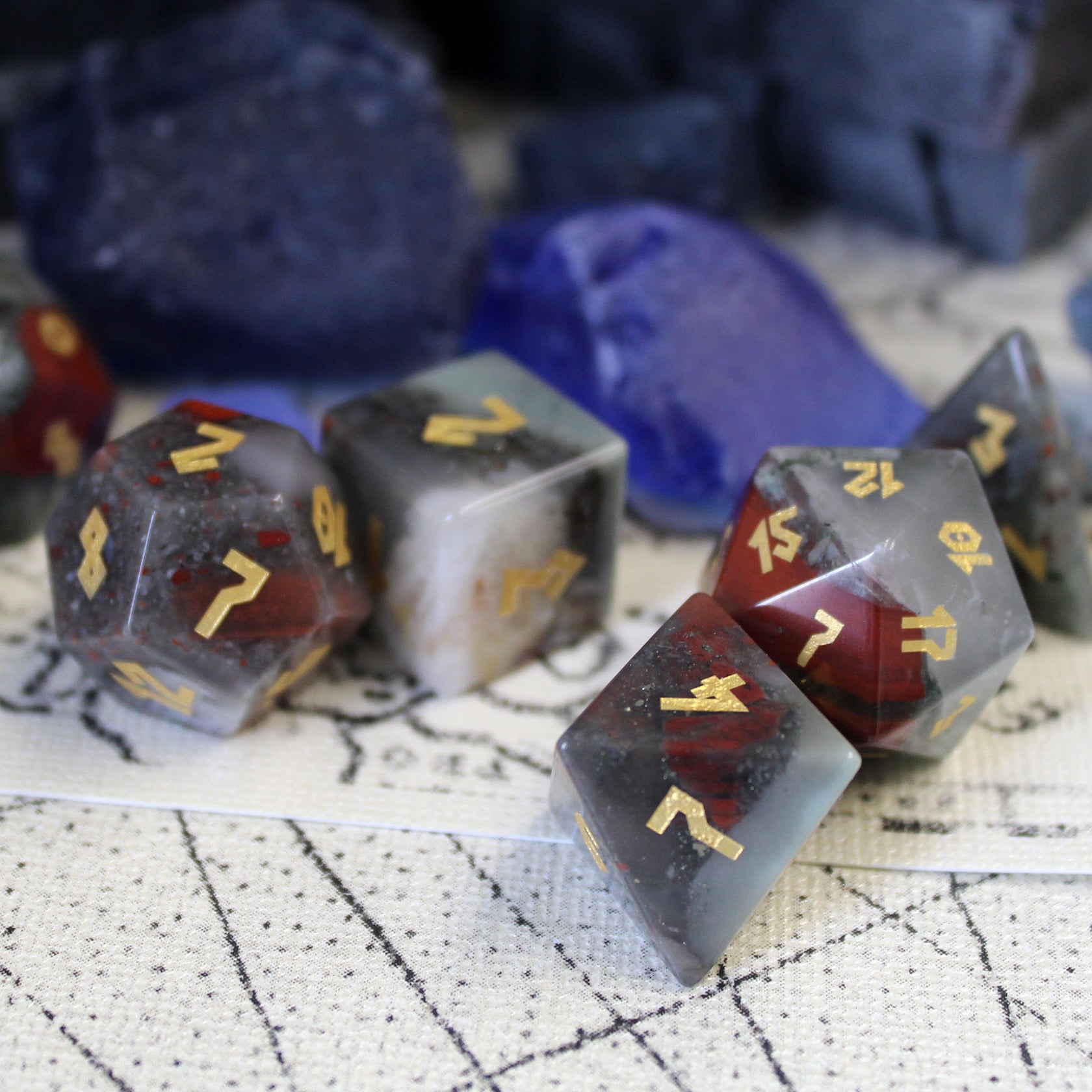Bloodstone Dice Set with Display Box | Semiprecious Gemstone RPG Dice ...