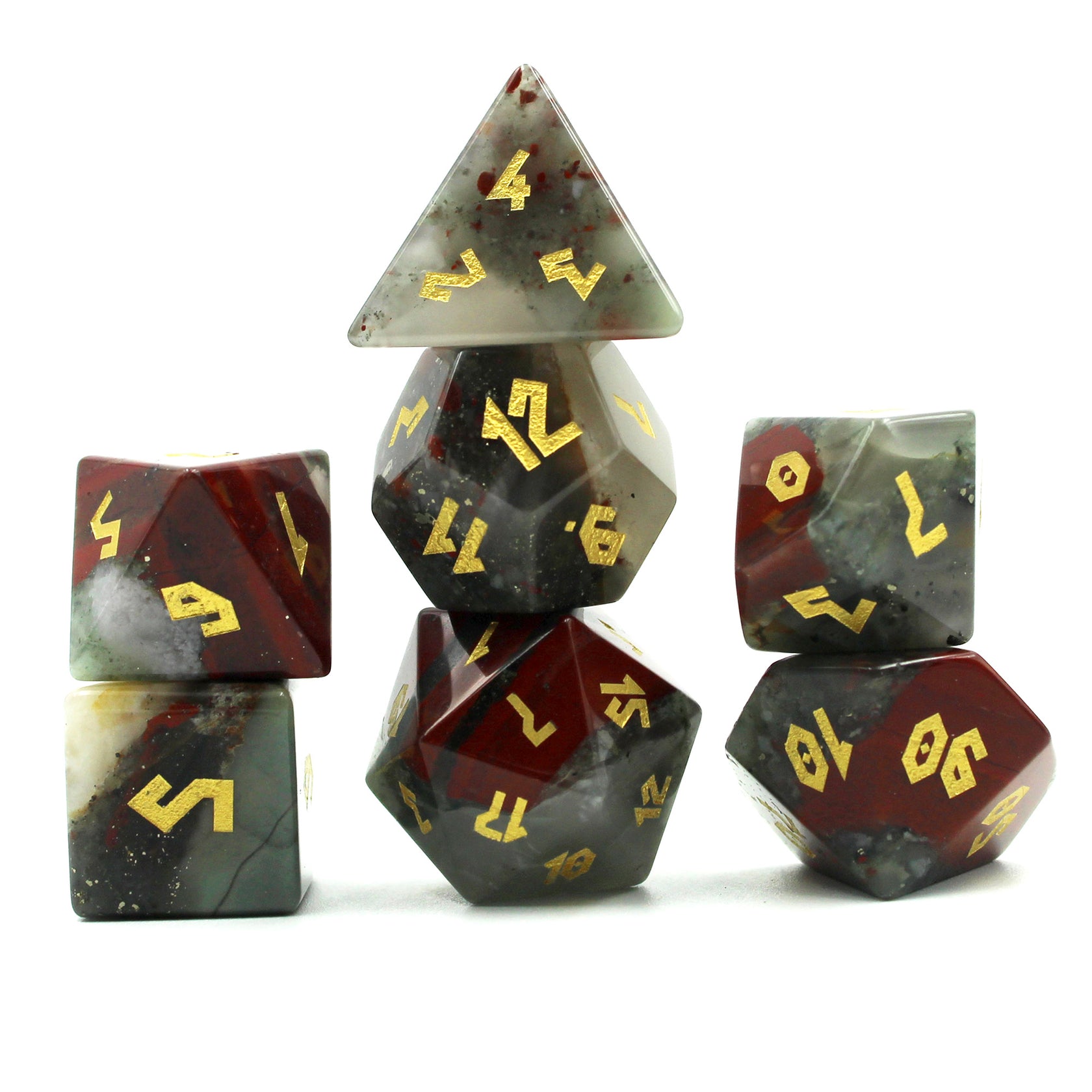 Bloodstone Dice Set with Display Box | Semiprecious Gemstone RPG Dice ...